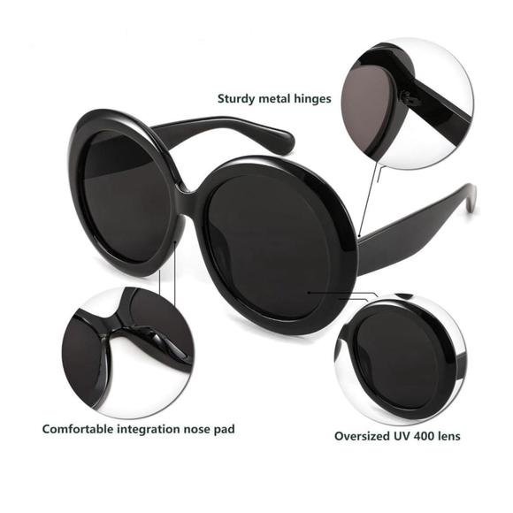 Accessories | Vintage Big Round Sunglasses Women Black Oversized Sun ...